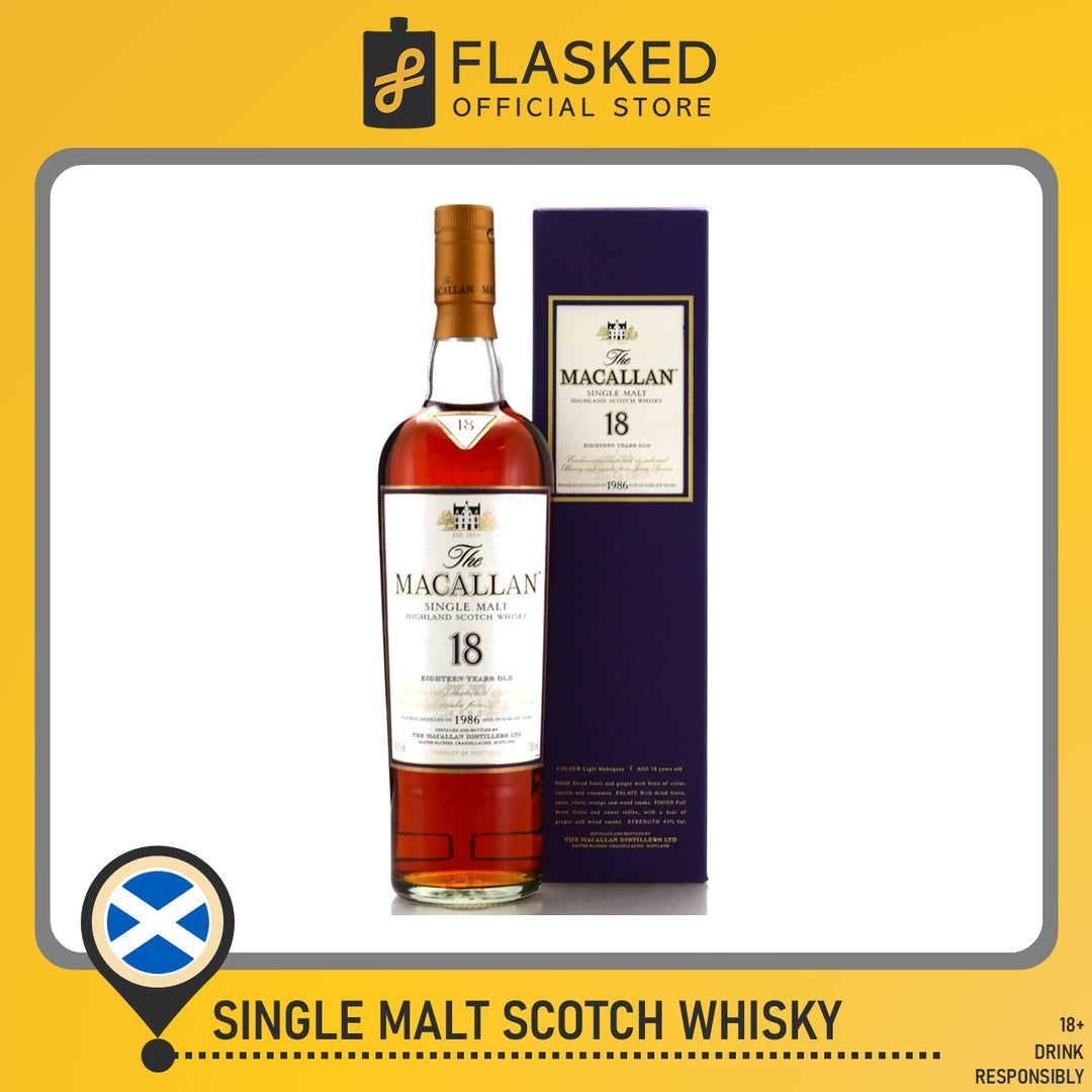 The Macallan 18 Year Old Sherry Oak 1986 Release 700mL – Flasked Liquor ...