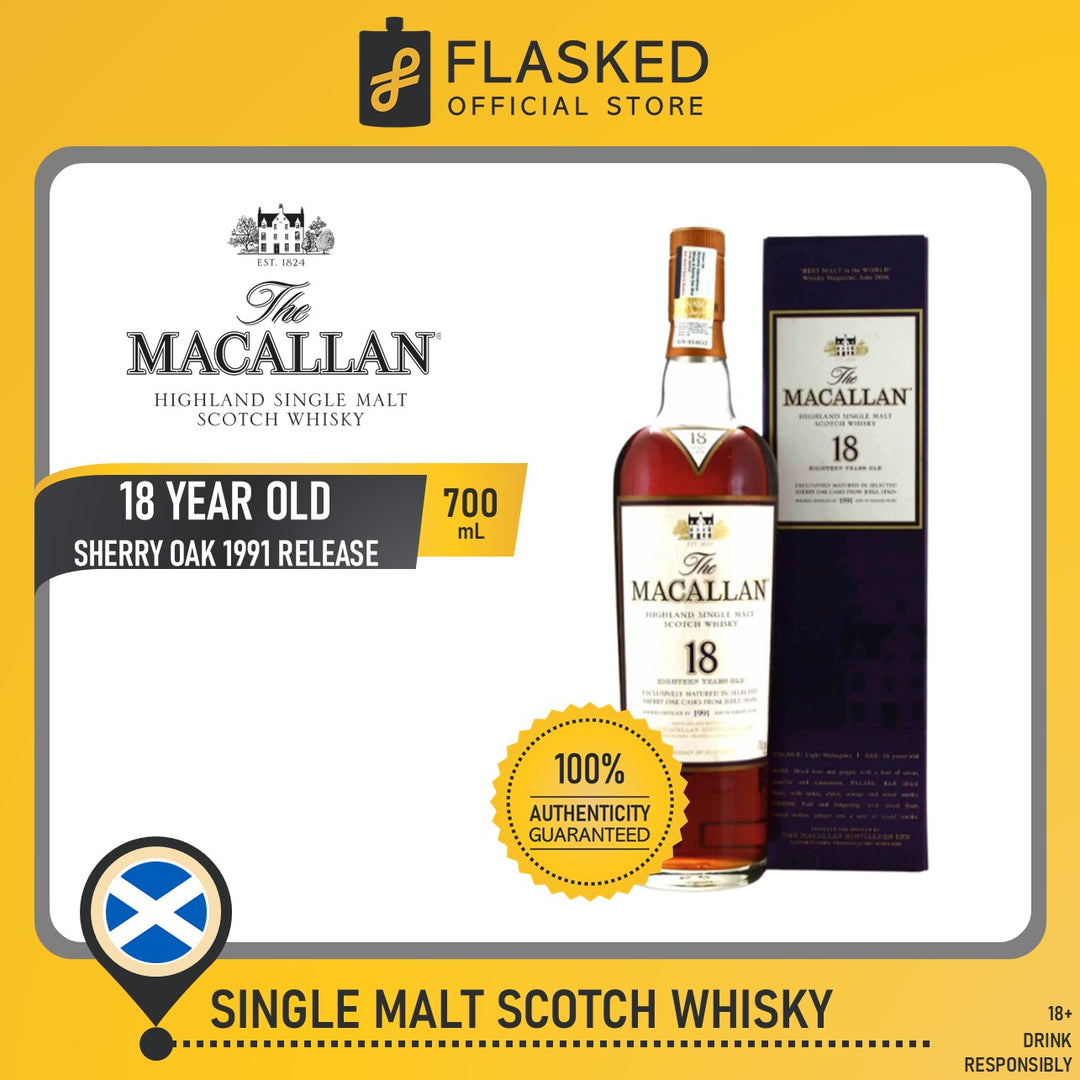 The Macallan 18 Year Old Sherry Oak 1991 Release 700mL – Flasked Liquor ...