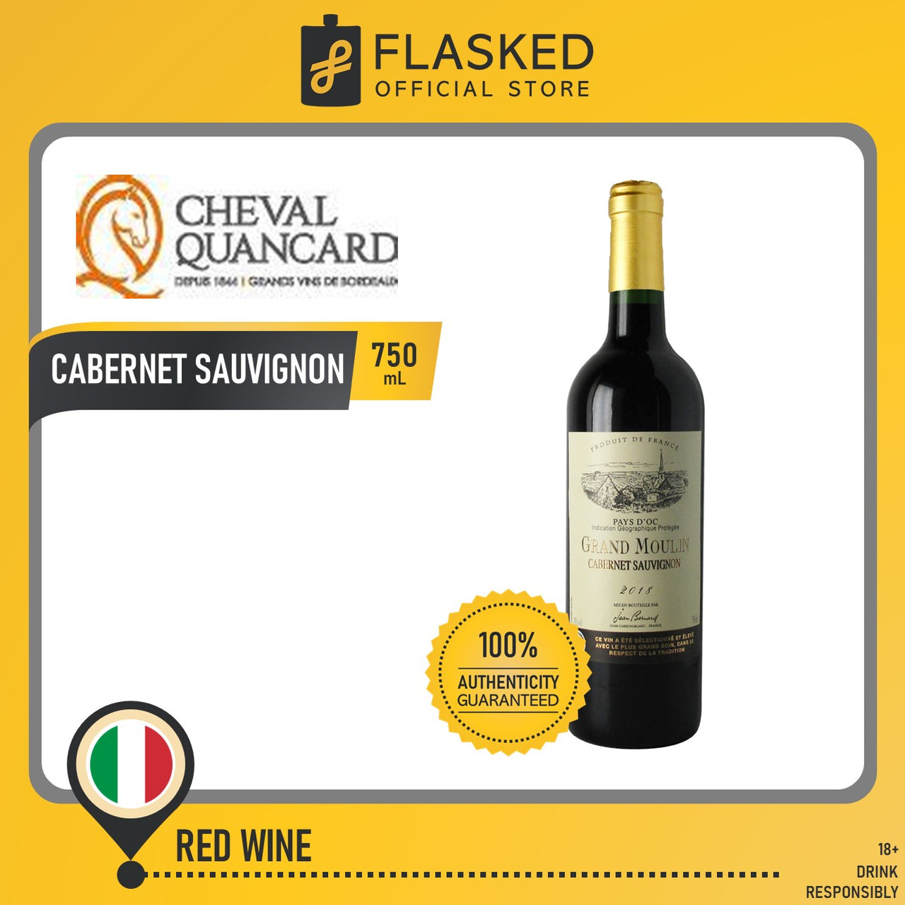 Cheval Quancard Gran Moulin Cabernet Sauvignon Bordeaux Red Wine 700mL ...