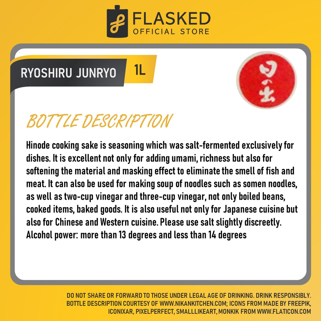 Hinode Ryorishu Junryo Cooking Sake 1L – Flasked Liquor Store