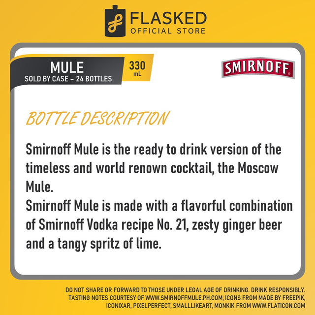 Smirnoff Mule Vodka Ginger Beer 330mL pack of 24 – Flasked Liquor Store