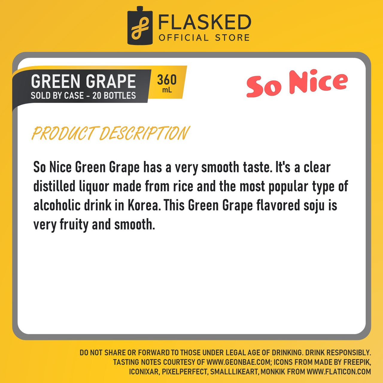 So Nice Soju Green Grape 360ml pack of 20 – Flasked Liquor Store