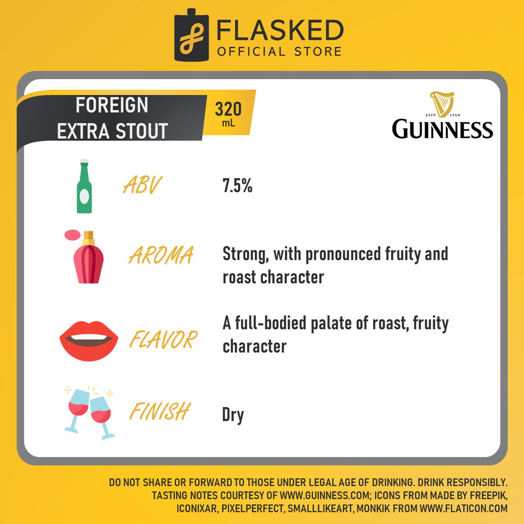 Guinness FES Foreign Extra Stout Irish Beer 320mL pack of 24 – Flasked ...